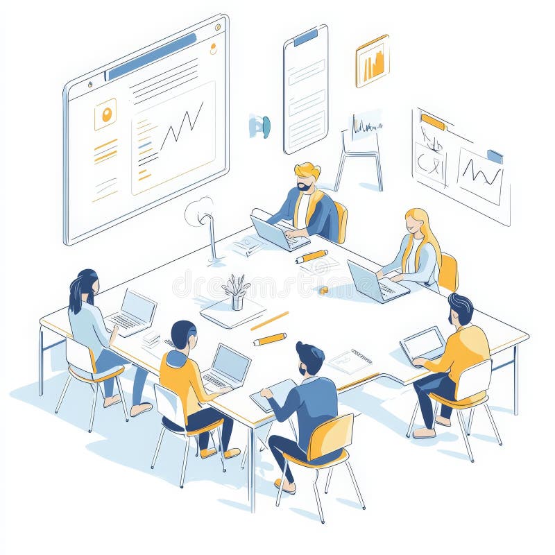 Collaborative Office Team Meeting with Data Presentation Stock ...