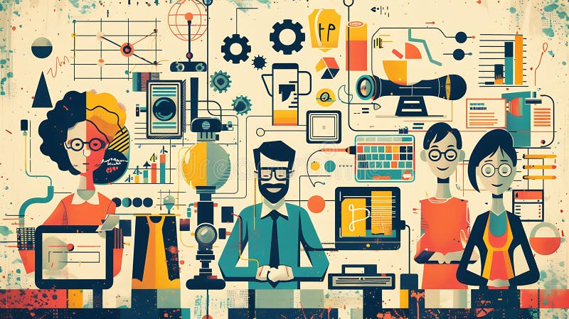 Collaborative Office Team Poster Showcasing Tools of Innovation and ...