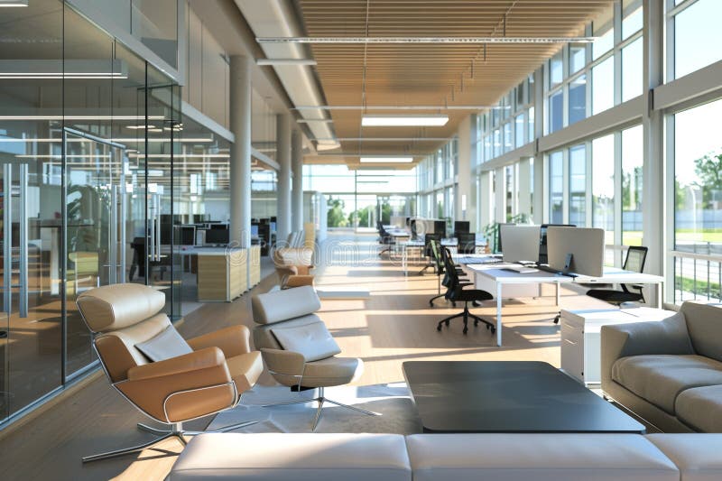 A Collaborative Open Office with Comfortable Seating Areas and Spacious ...