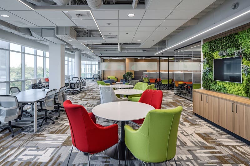 A Collaborative Open Office with Communal Work Tables and Breakout ...