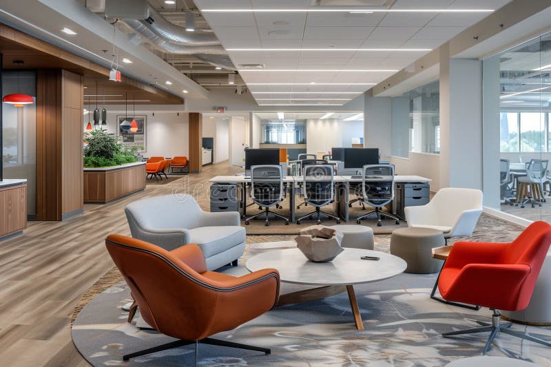 A Collaborative Open Office with Modern Decor and Flexible Seating ...