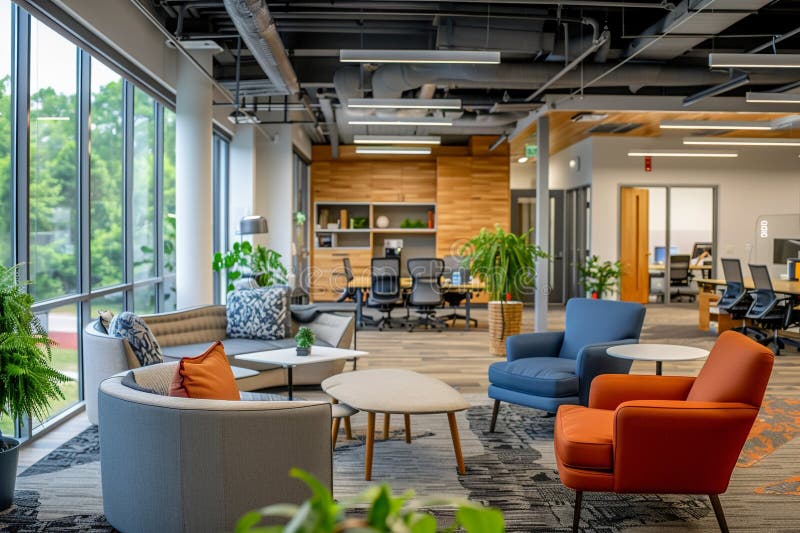 A Collaborative Open Office with Modern Decor and Flexible Seating ...