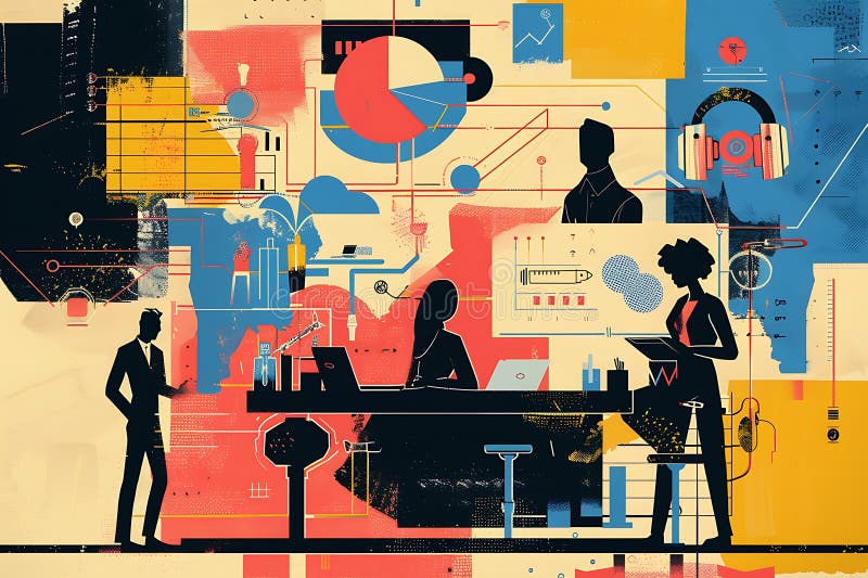 A Collaborative Poster of an Office Team with Tools of Innovation Stock ...