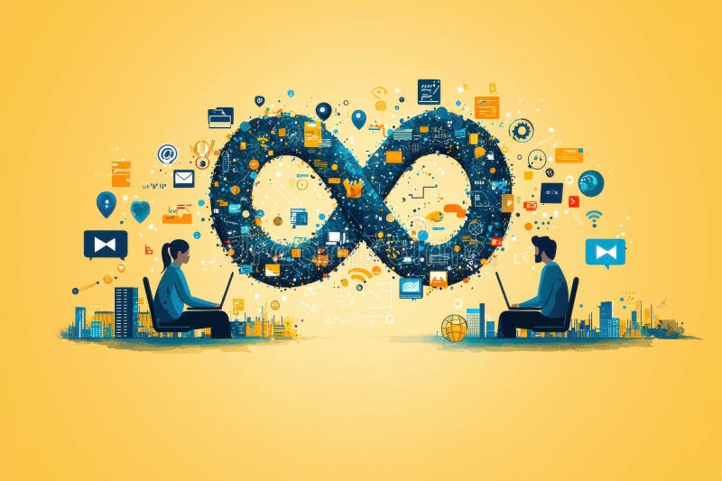 Collaborative Professionals Surrounded by Infinity Symbol Representing ...