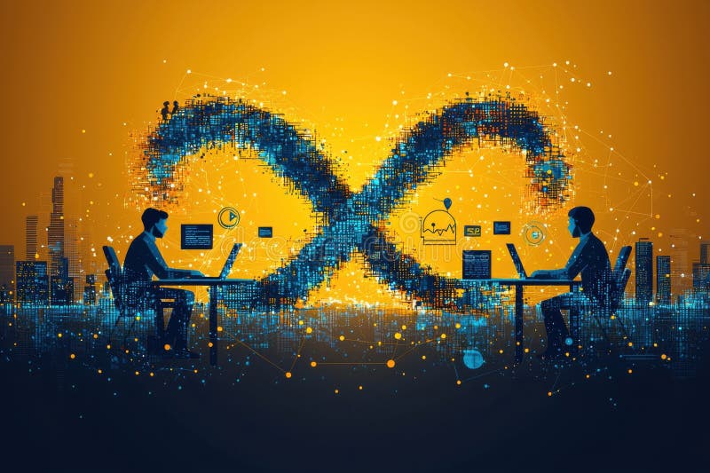 Collaborative Professionals Surrounded by Infinity Symbol Representing ...