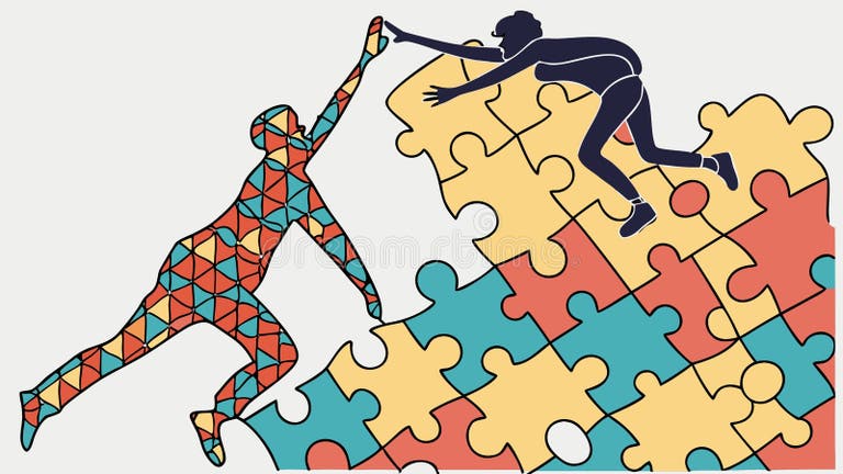 Collaborative Puzzle Building â€ Teamwork Problem Solving, Vector ...