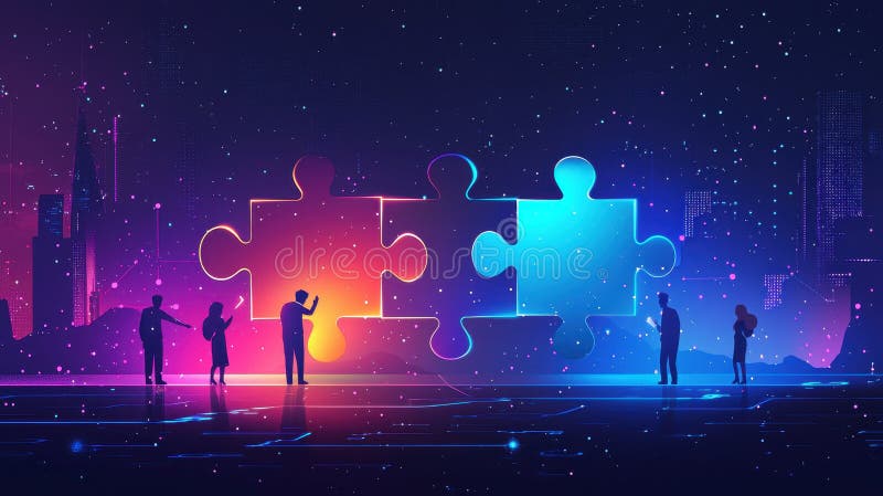 Collaborative Puzzle Solving Event in Futuristic City Digital Art ...