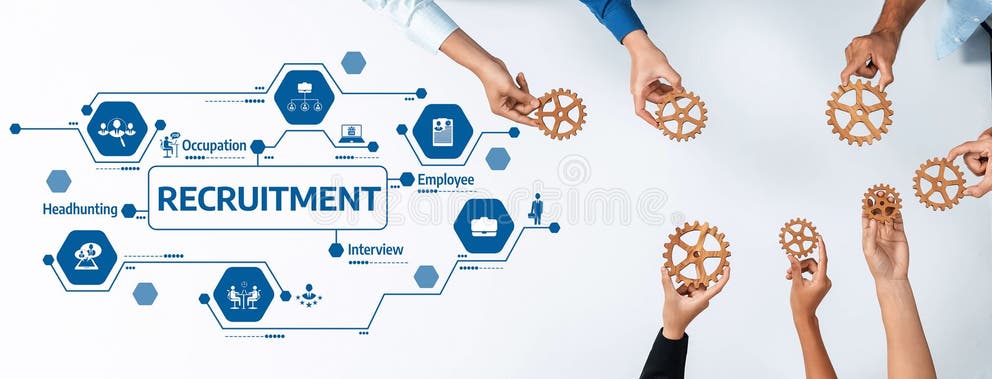 Collaborative Recruitment Process with Multiple Hands Holding Gears ...