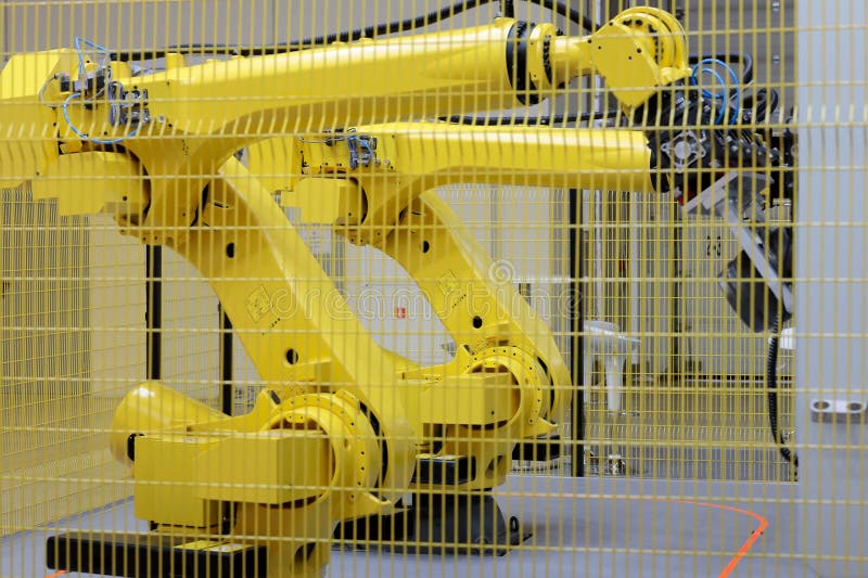 Collaborative Robotic Work Cell with Two Robots Stock Photo - Image of ...