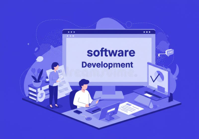 A Collaborative Software Development Scene Featuring Diverse Team Members Using Different Tools ...