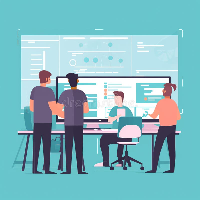 Collaborative Software Engineers Team in Modern Open Office, Flat ...