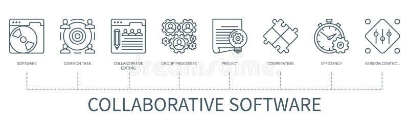 Collaborative Software Vector Infographic in Minimal Outline Style Stock Illustration ...