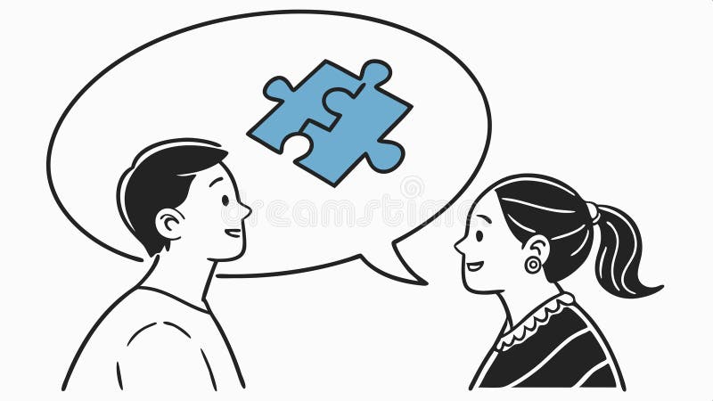 Collaborative Solution Puzzle Pieces People Doodle in Speech Bubble ...