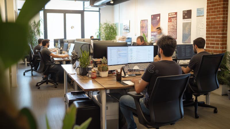 Modern Office Interior Wooden Desks Industrial Design Elements Stock ...