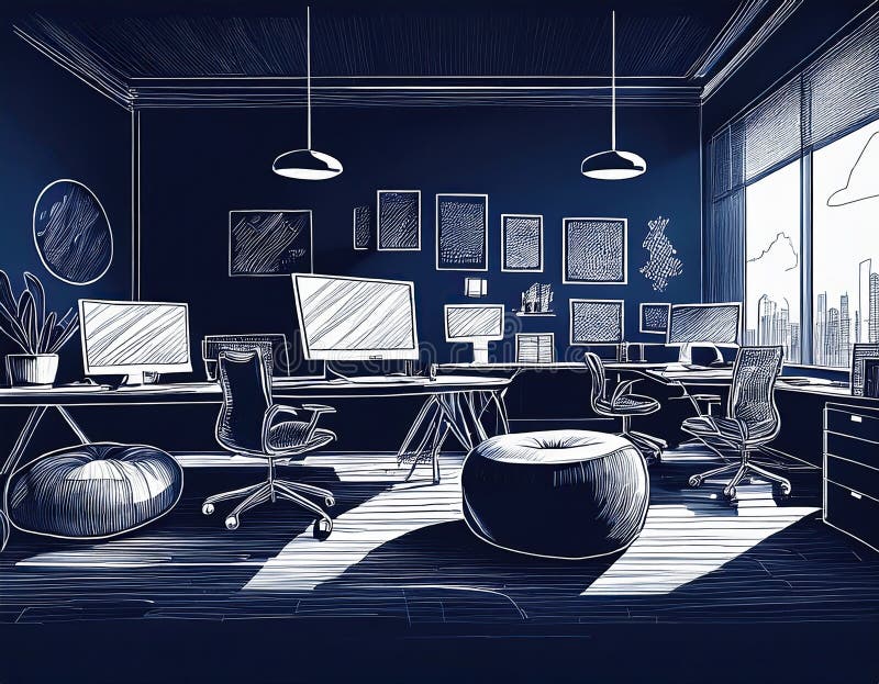 Collaborative Startup Workspace Drawing Stock Illustration ...