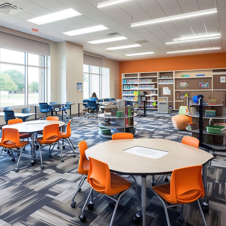 A Collaborative Study Area with Group Work Tables, Clearly Marked Zones ...