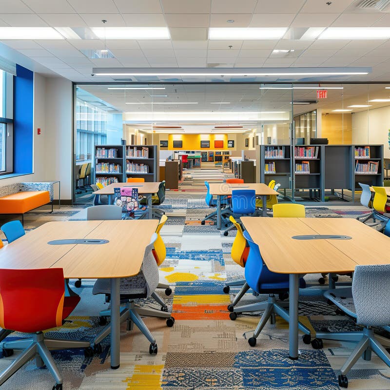 A Collaborative Study Area with Group Work Tables, Clearly Marked Zones ...