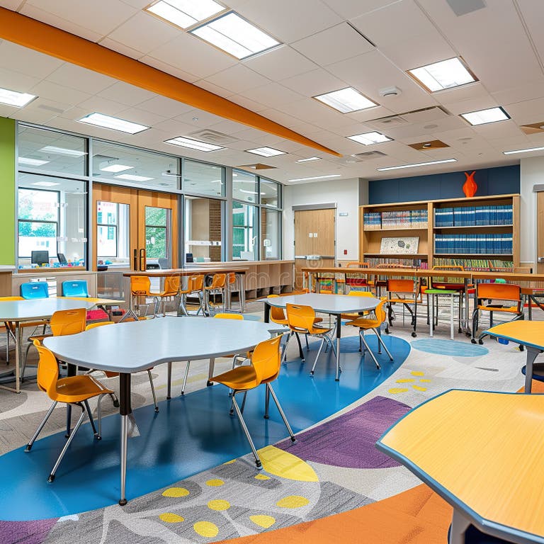 A Collaborative Study Area with Group Work Tables, Clearly Marked Zones ...