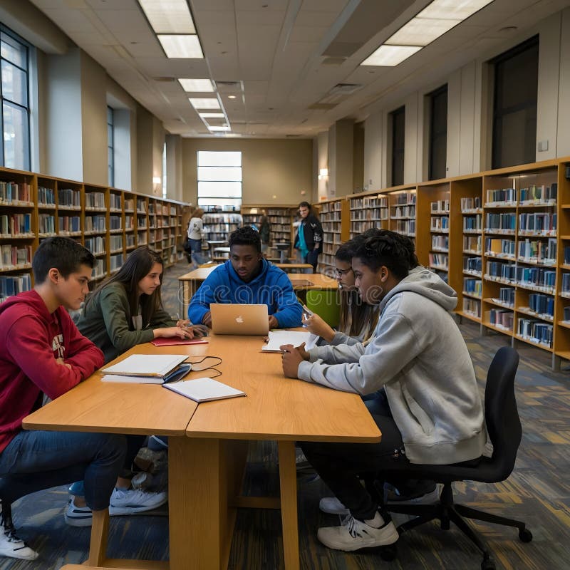 Collaborative Study Session: Students Working Together on a Project in ...