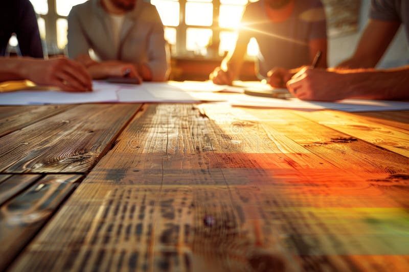 Collaborative Team Effort People Engaged in Work Around a Wooden Table ...