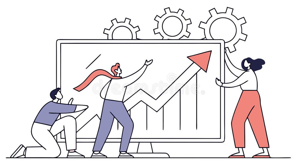 Collaborative Team Interpreting Business Growth Data and Gears, Vector ...
