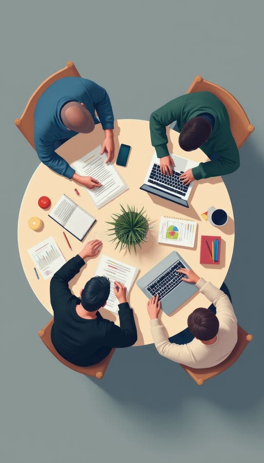 Collaborative Team Meeting Around a Round Table Stock Image - Image of ...