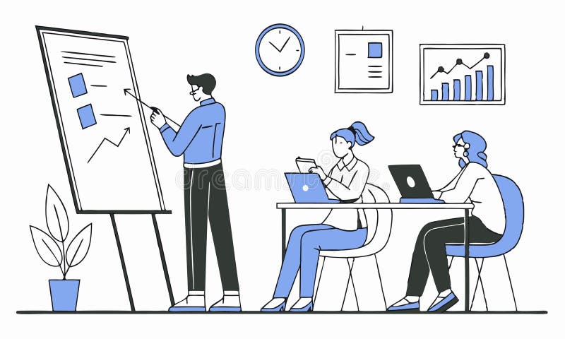 Collaborative Team Meeting with Data Visualization Stock Vector ...