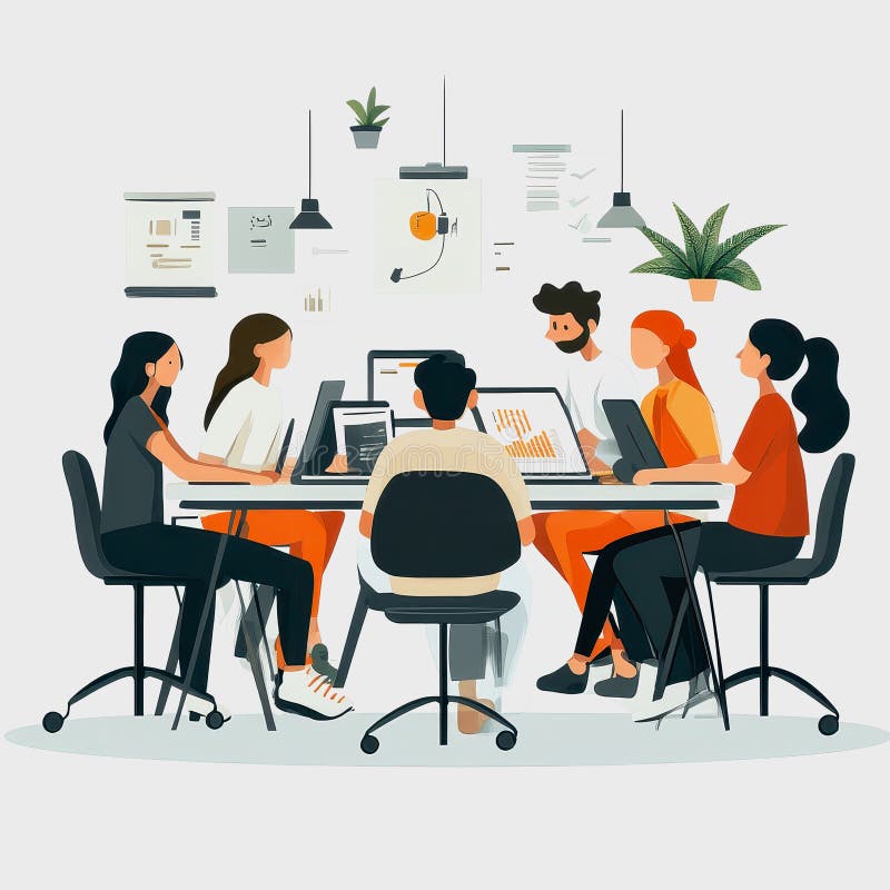 Collaborative Team Meeting with Diverse Individuals Engaged in Work Around Computer Screens in ...