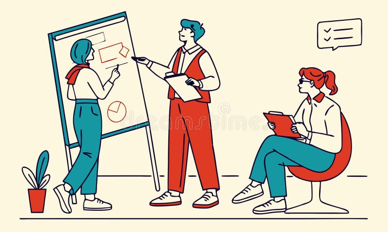 Collaborative Team Meeting with Visual Planning Stock Vector ...