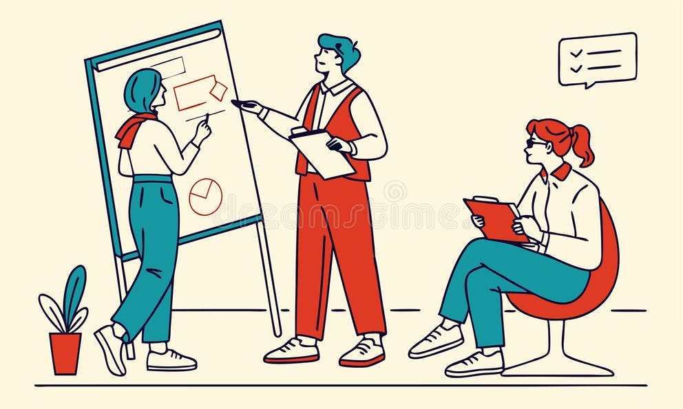 Collaborative Team Meeting with Visual Planning Stock Vector ...