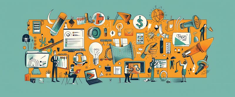 Collaborative Team Poster with Office Tools of Innovation and Teamwork ...