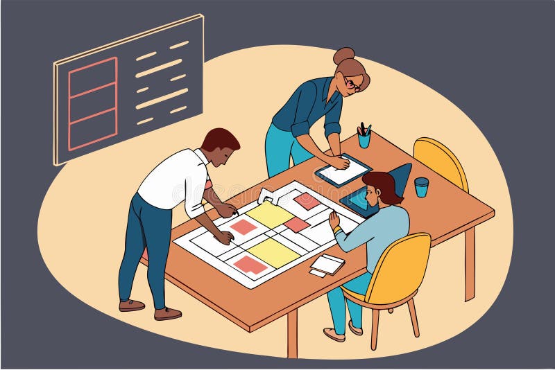 Collaborative Team Working on a Project Plan Stock Illustration ...