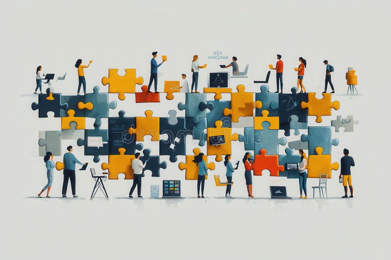 Collaborative Team Working on Solving a Puzzle Representing Business ...