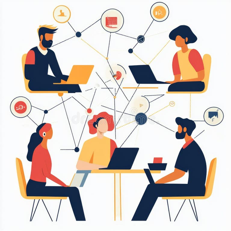 Collaborative Teamwork Across Digital Platforms in Modern Office Stock ...