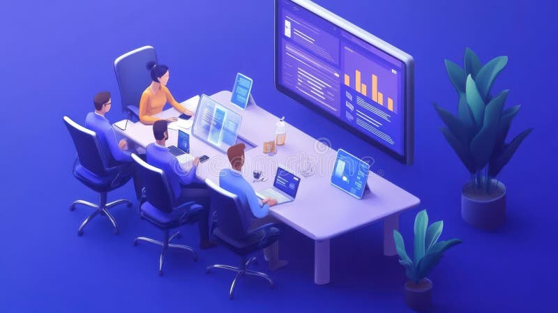 Collaborative Teamwork Business Data on Tablet Meeting Room Screen ...