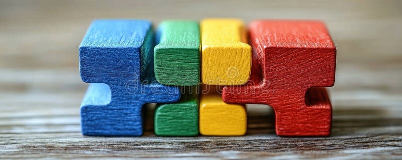 Collaborative Teamwork Colorful Wooden Blocks Interlocking To Solve ...