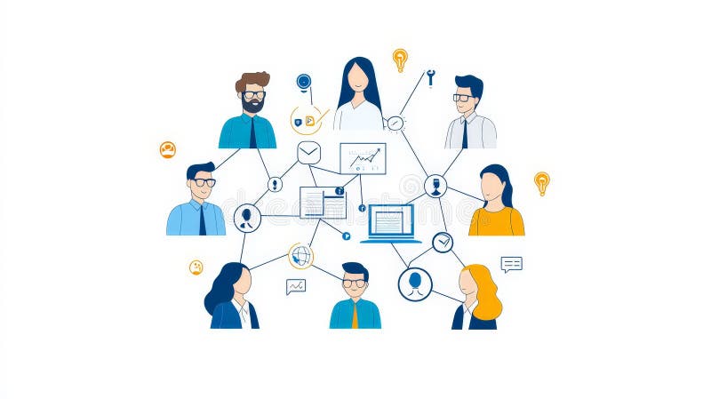 Collaborative Teamwork and Communication Network Concept Illustration ...