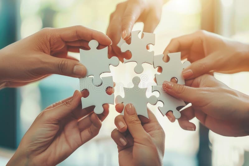 Collaborative Teamwork Concept with Diverse Hands Connecting Puzzle ...