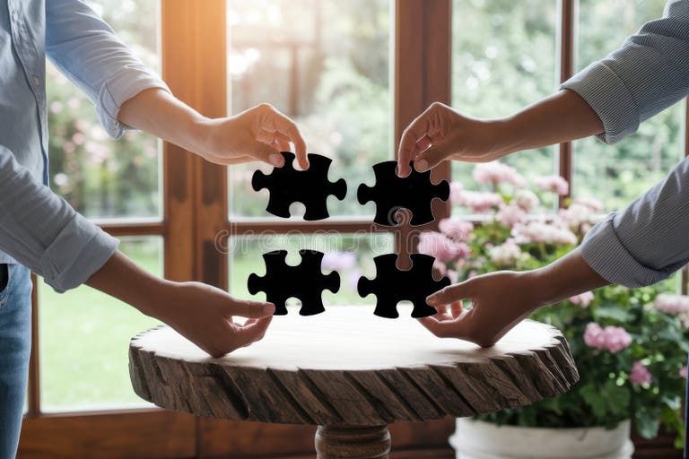 Collaborative Teamwork Concept with Hands Connecting Puzzle Pieces by a ...