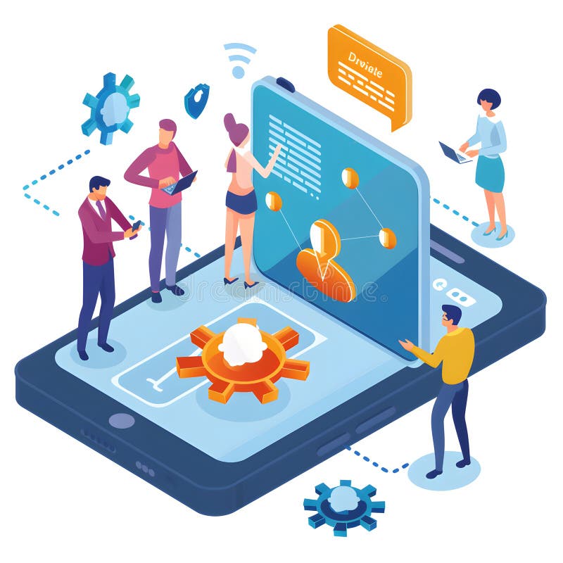 Collaborative Teamwork on Digital Platform Concept Stock Illustration ...