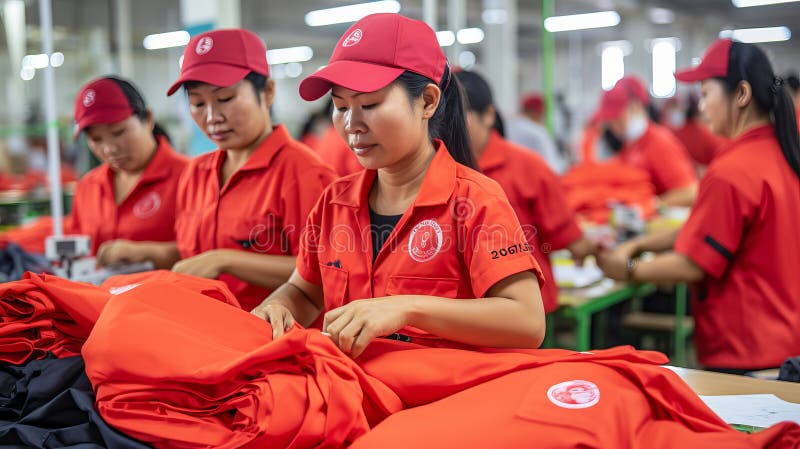 Collaborative Teamwork Factory Workers in Synchronized Assembly and ...