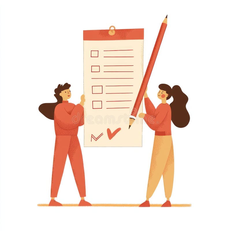 Collaborative Teamwork Illustration Giant Checklist Pencil Stock ...