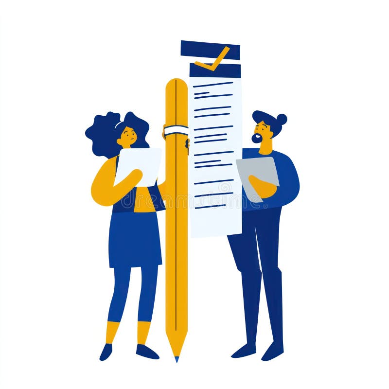 Collaborative Checklist Illustration, Teamwork on a Large Checklist ...