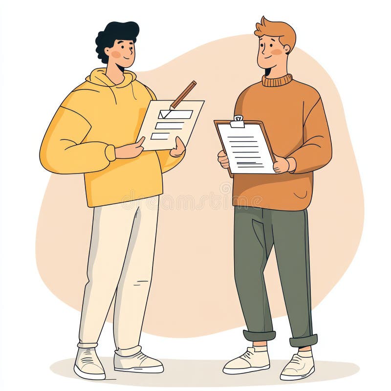 Collaborative Teamwork Illustration Two Colleagues Reviewing Documents ...