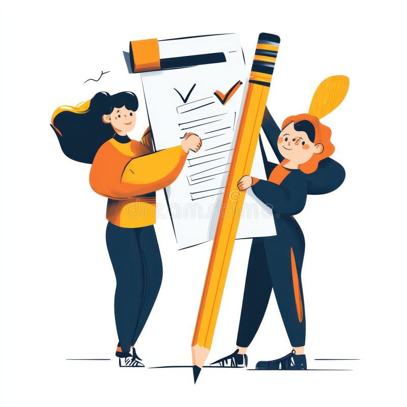 Collaborative Checklist Illustration, Teamwork on a Large Checklist ...