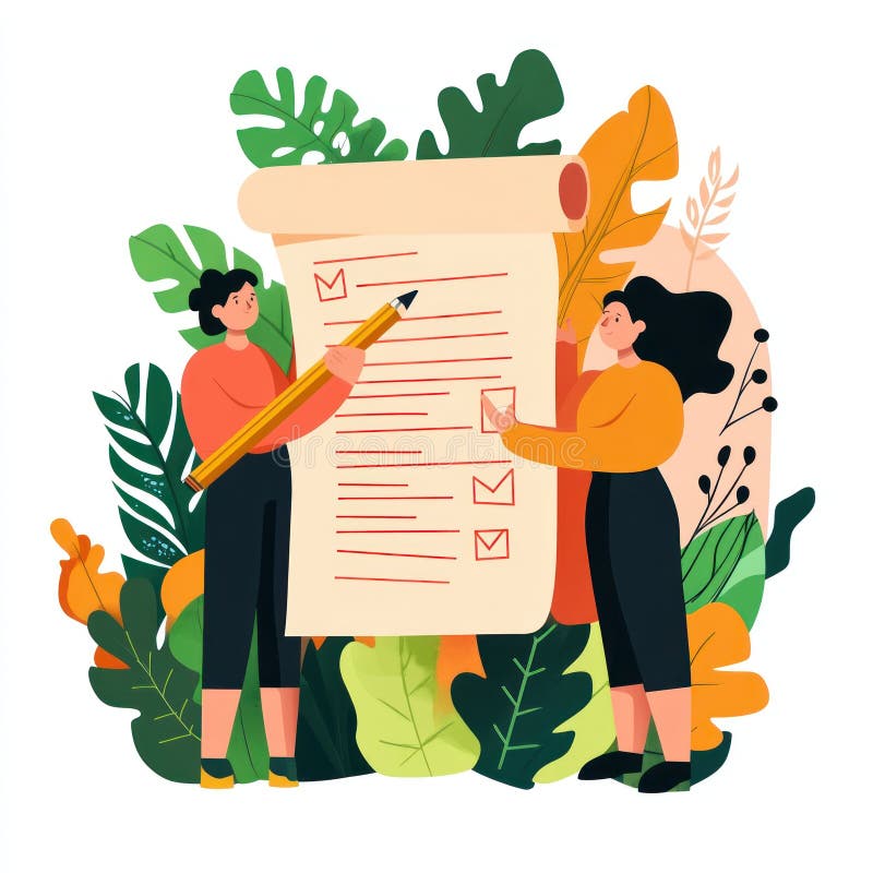 Illustration of Teamwork Completing Checklist Stock Illustration ...