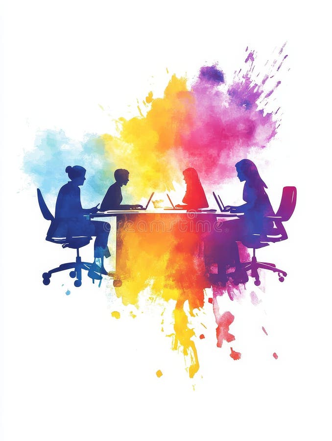 Collaborative Teamwork in a Vibrant Workspace Symbolized by Four ...