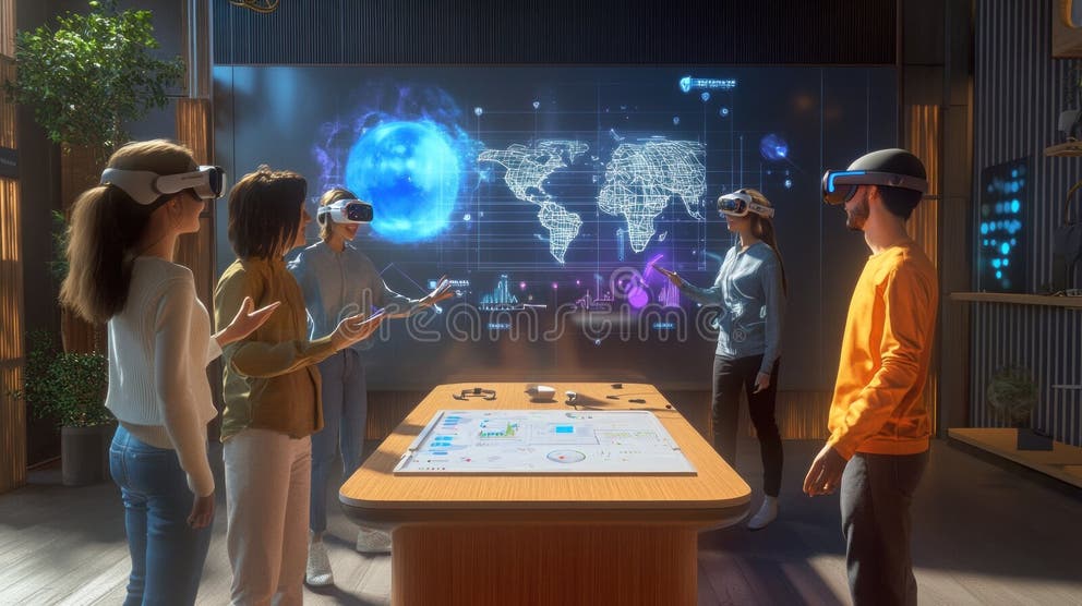 Vr Collaboration in a Modern Office Setting Stock Illustration ...