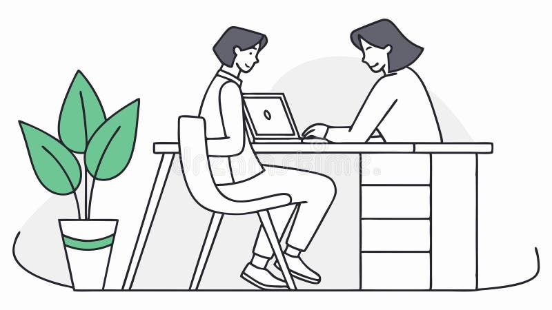 Collaborative Work Environment, Two People Focused on Laptops, Vector ...