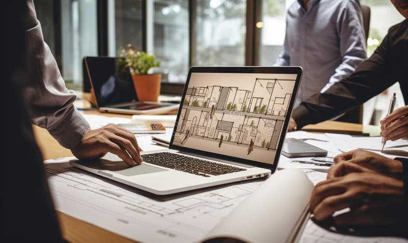 A Collaborative Work Session with a Laptop at the Center Stock ...